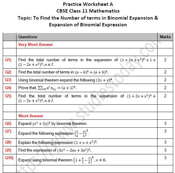Binomial Expansion And Expansion Of Binomial Expression Class 11
